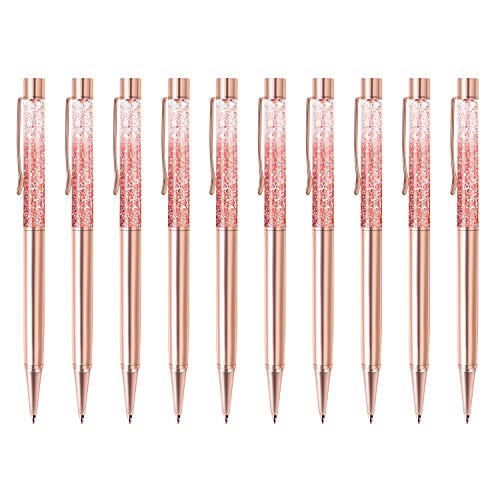 ZZTX 10 Pcs Rose Gold Ballpoint Pens Metal Pen Bling Dynamic Liquid Sand Pen With Refills Black Ink Office Supplies Gift Pens For Christmas Wedding Birthday