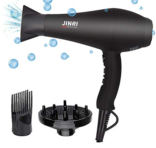 Hair Dryer 1875W, Negative Ionic Fast Dry Low Noise Blow Dryer, Professional Salon Hair Dryers with Diffuser, Concentrator, Styling Pik, 2 Speed and 3 Heat Settings (Black)