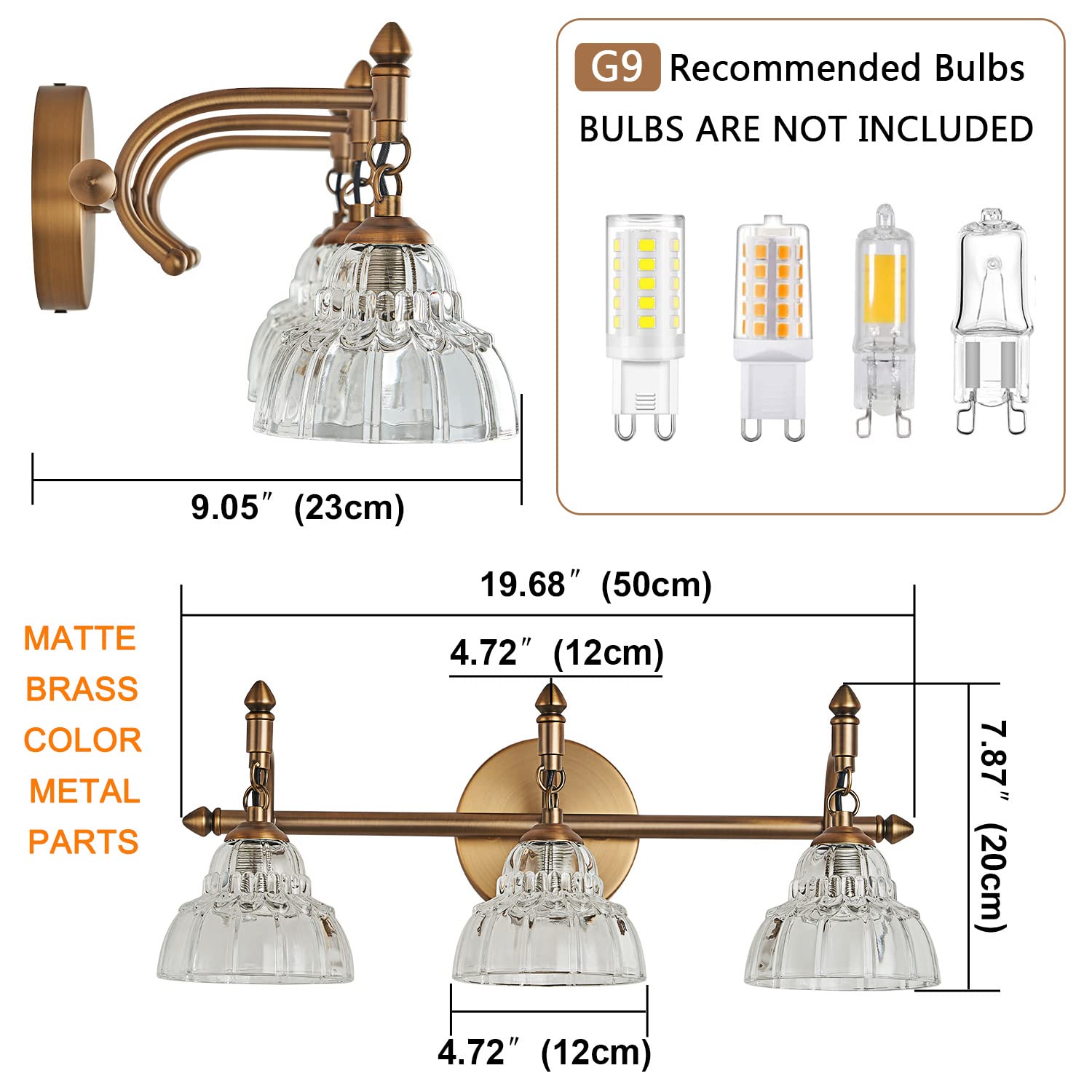 OFFDARKS Bathroom Vanity Light Fixtures Matte Brass Vintage Vanity Lighting Fixture Over Mirror 3 Lights Wall Sconce for Bedroom Dressing Room Living Room Hallway