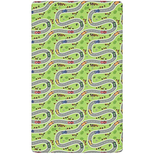 Race Car Themed Fitted Crib Sheet,Standard Crib Mattress Fitted Sheet Ultra Soft Material-Great for Boy or Girl Room or Nursery,28β x52β,Green Multicolor