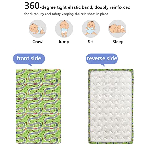 Race Car Themed Fitted Crib Sheet,Standard Crib Mattress Fitted Sheet Ultra Soft Material-Great for Boy or Girl Room or Nursery,28β x52β,Green Multicolor