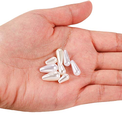AKOAK Pack of 100 White Plastic Faux Pearl Teardrop Imitation Pearl Waterdrop Beads for DIY Jewelry Making (6MM x 10MM)