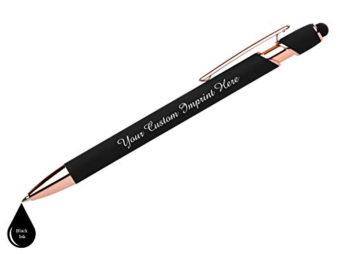 Express Pencils™ - Personalized Pens Gift Set - 2 Pack of Rose Gold Soft Touch Metal Pens w/gift box - Luxury Ballpoint Pen Custom Engraved w/Name or Message | Perfect for Him or Her (Black - Black)