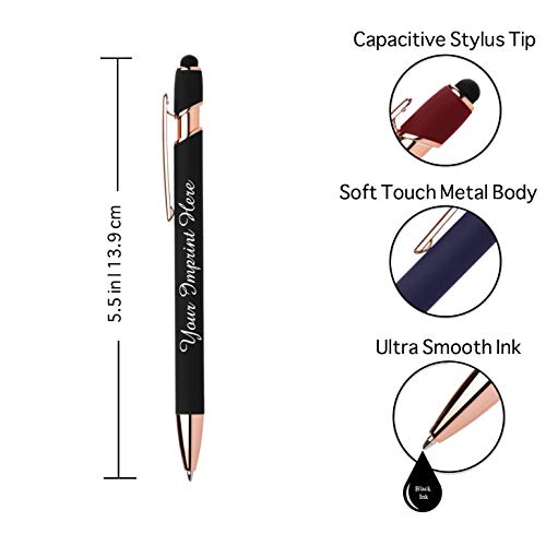 Express Pencils™ - Personalized Pens Gift Set - 2 Pack of Rose Gold Soft Touch Metal Pens w/gift box - Luxury Ballpoint Pen Custom Engraved w/Name or Message | Perfect for Him or Her (Black - Black)