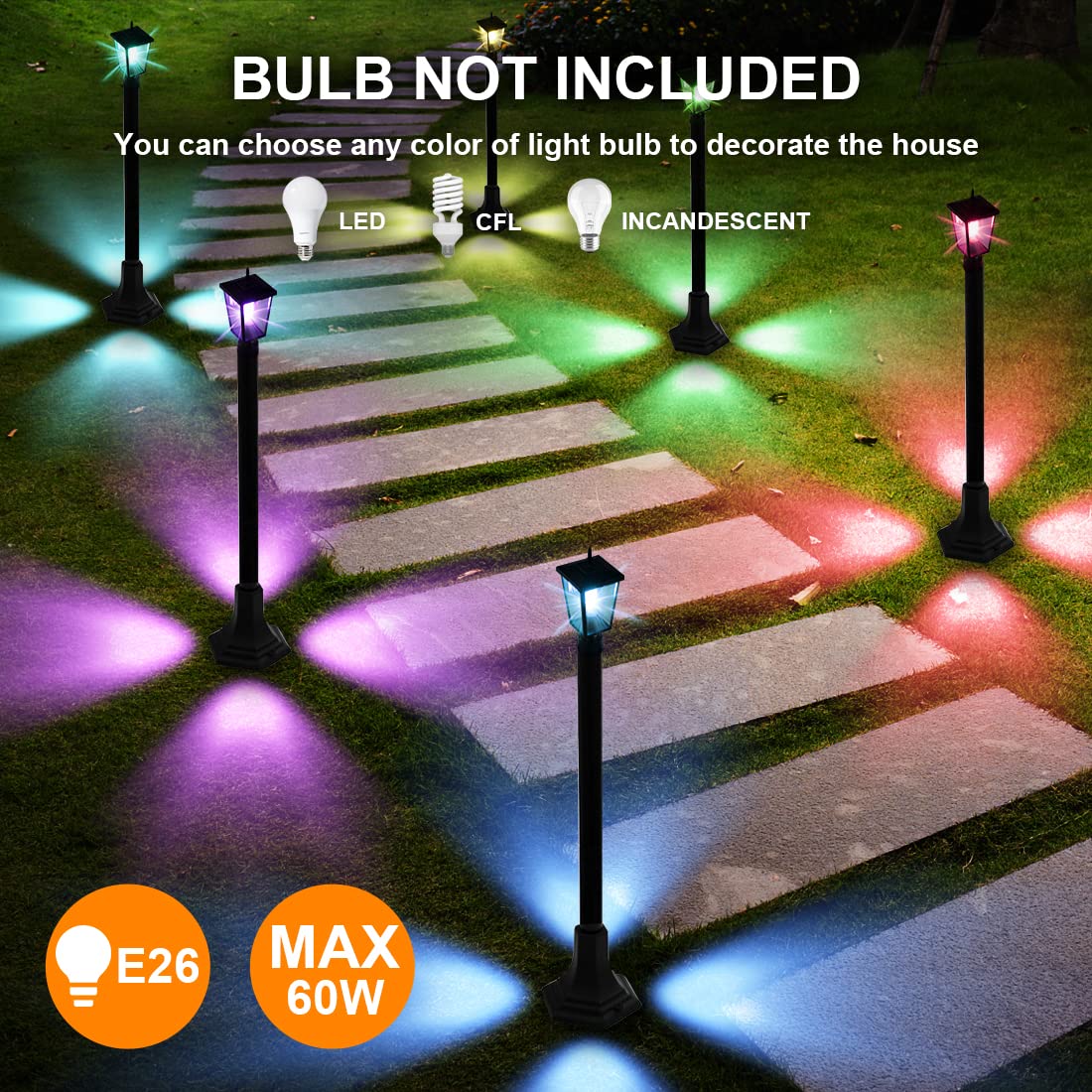 LEDMO Post Light with Pier Mount Base Dusk to Dawn, 60W Outdoor Waterproof Lamp Post Fixture, Exterior Lamp Post Lantern Head with Clear Seeded Glass for Garden, Patio, Pathway