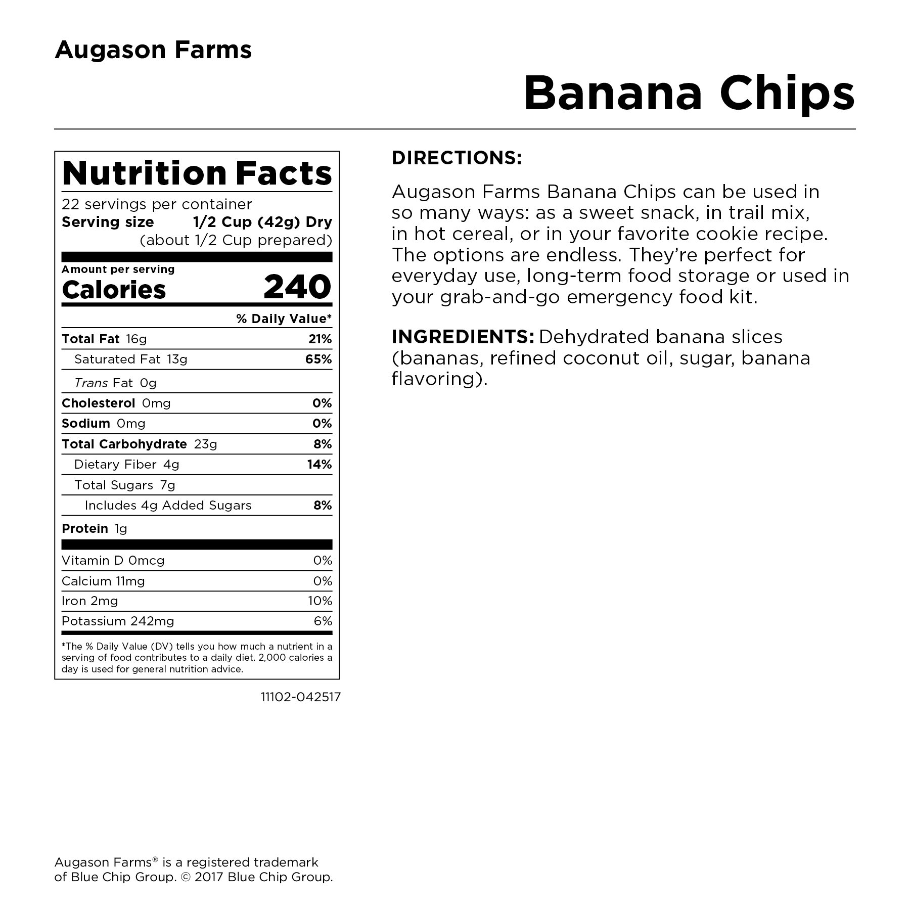 Augason Farms Dehydrated Potato Slices 1 lb. & Banana Chips 2 lbs 1 oz No. 10 Can