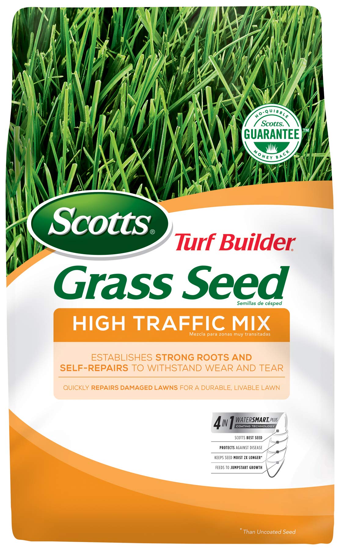 Scotts Turf Builder Grass Seed High Traffic Mix Establishes Strong Roots and Self-Repairs to Withstand Wear and Tear, 3 lbs.