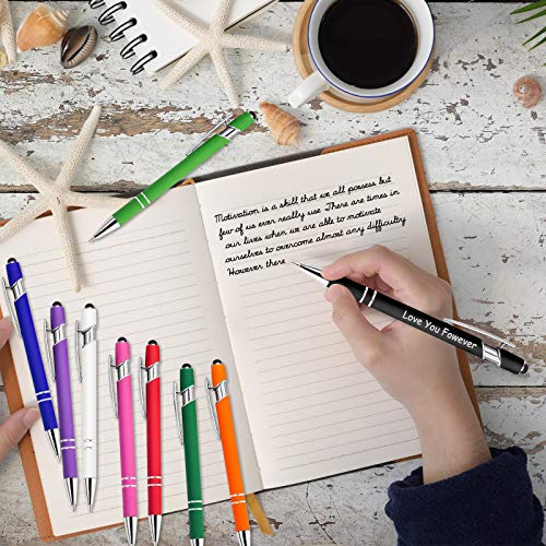 24 PCS Personalized Pens in Bulk with Stylus Tip, Custom Engraving Pens, Soft Touch Ballpoint Pen with Name - Free Personalization Black Ink- for Christmas, Anniversary, Graduation, Office, Memory