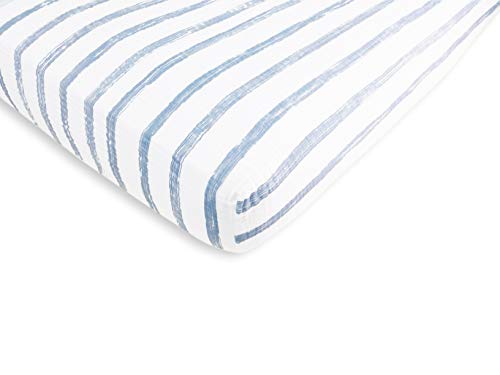 Amazing Baby Cotton Muslin Fitted Crib Sheet, Brushstroke, Denim