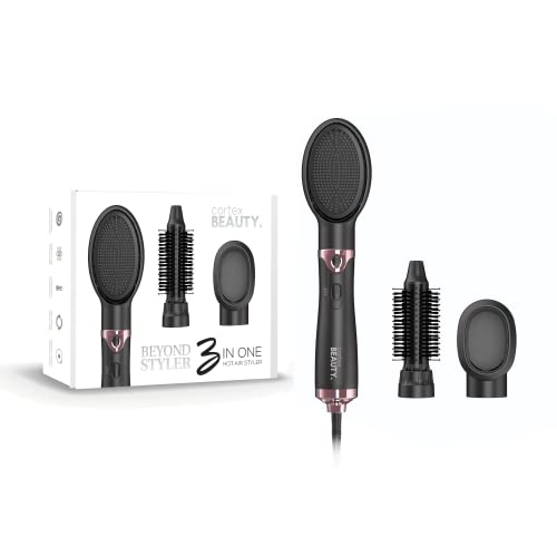 Cortex Beauty Beyond Styler - 3-in-1 Hot Air Styler Brush - Hot Air Brush Hair Dryer Brush Blow Dryer Brush in One for Hair Drying Volumizing Straightening Curling Styling (Black/Rose)