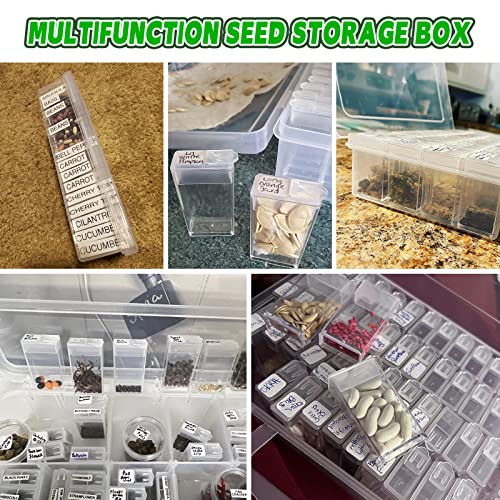 64 Slots Plastic Seed Storage Box, Seeds Storage Organizer with Label Stickers(seeds not included), Seed Container Storage use for Flower Seeds,Vegetable Seeds, Clover Seeds, Basil Seeds, Tomato Seeds