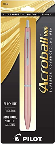PILOT Acroball 1000 Ultra-Premium Ball Point Pen, 0.7 mm Fine Point, Black Ink, Rose Gold Barrel-2 Pens With 2 Bonus Reffills
