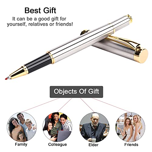 YIVONKA Luxury Ballpoint Pens Best Ball Pen Gift Set for Men & Women Professional Executive Office Nice BallPens Classy Gift Box Ballpoint Black Refill Line width 0.5mm (Silver)