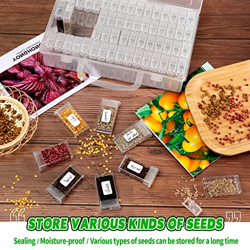 64 Slots Plastic Seed Storage Box, Seeds Storage Organizer with Label Stickers(seeds not included), Seed Container Storage use for Flower Seeds,Vegetable Seeds, Clover Seeds, Basil Seeds, Tomato Seeds