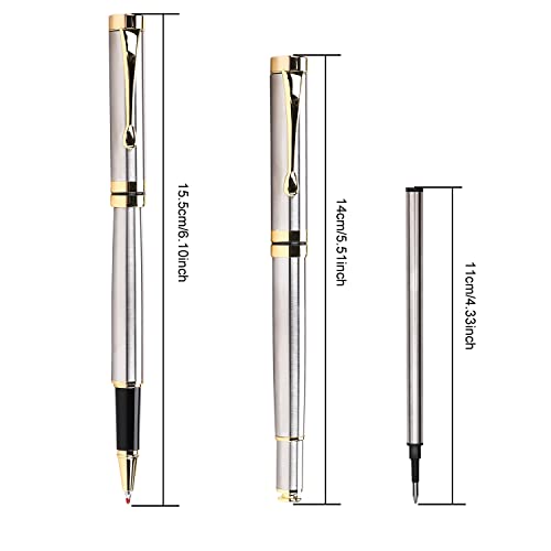 YIVONKA Luxury Ballpoint Pens Best Ball Pen Gift Set for Men & Women Professional Executive Office Nice BallPens Classy Gift Box Ballpoint Black Refill Line width 0.5mm (Silver)