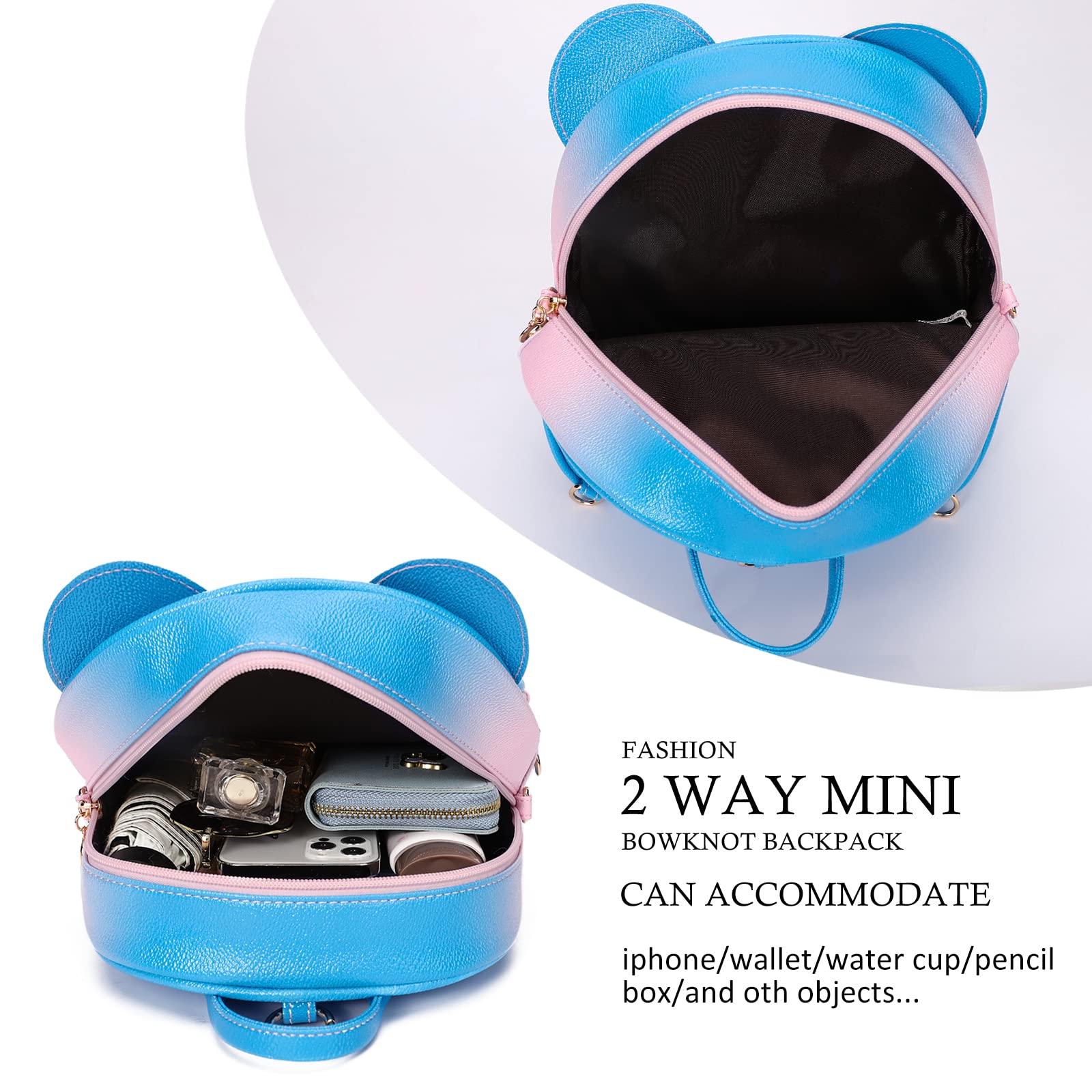 KL928 Girls Mini Backpack Bowknot Polka Dot Cute Daypacks Convertible Shoulder Bag Purse for Women