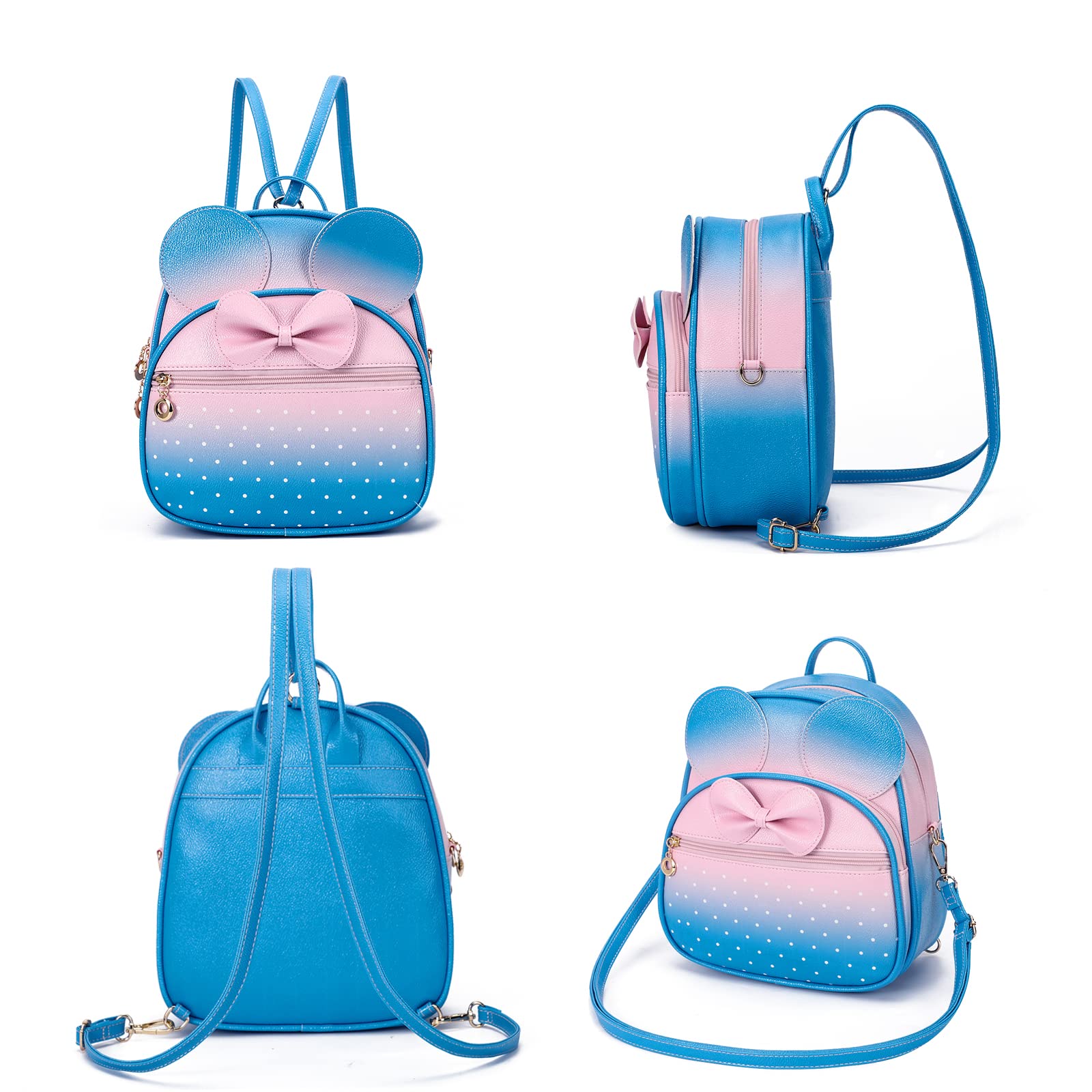 KL928 Girls Mini Backpack Bowknot Polka Dot Cute Daypacks Convertible Shoulder Bag Purse for Women