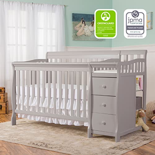 Dream On Me 5 In 1 Brody Convertible Crib With Changer In Pebble Grey, Greenguard Gold Certified, Comes With 1" Changing Pad, Non-Toxic Finish, Made Of Durable Pinewood