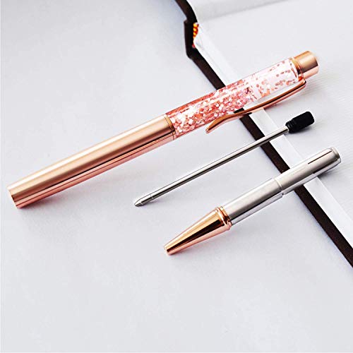 ZZTX 10 Pcs Rose Gold Ballpoint Pens Metal Pen Bling Dynamic Liquid Pieces Pen With Refills Black Ink Office Supplies Gift Pens For Christmas Wedding Birthday