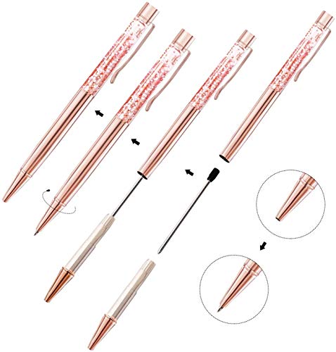 ZZTX 10 Pcs Rose Gold Ballpoint Pens Metal Pen Bling Dynamic Liquid Pieces Pen With Refills Black Ink Office Supplies Gift Pens For Christmas Wedding Birthday