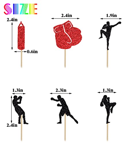 BIABISD 12 Piece boxing Cupcake Toppers boxing Themed Cupcake Toppers boxing Happy Birthday Party Supplies Shiny Black Red Decorations