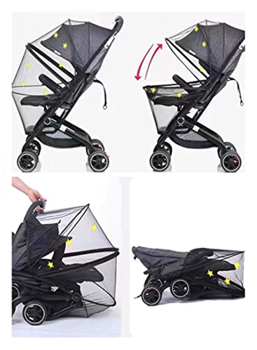 MINILUJIA Universal Foldable Star Mosquito Net and Storage Bag for Baby Stroller with Zipper Visible Breathable Sun Cover Bassinet Mesh Cover for Car Seat,Bassinets,Cradles,Cribs (Black with Star)