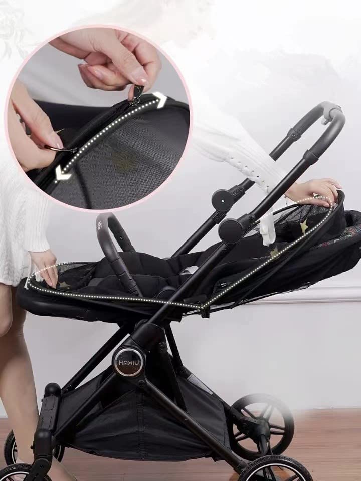 MINILUJIA Universal Foldable Star Mosquito Net and Storage Bag for Baby Stroller with Zipper Visible Breathable Sun Cover Bassinet Mesh Cover for Car Seat,Bassinets,Cradles,Cribs (Black with Star)