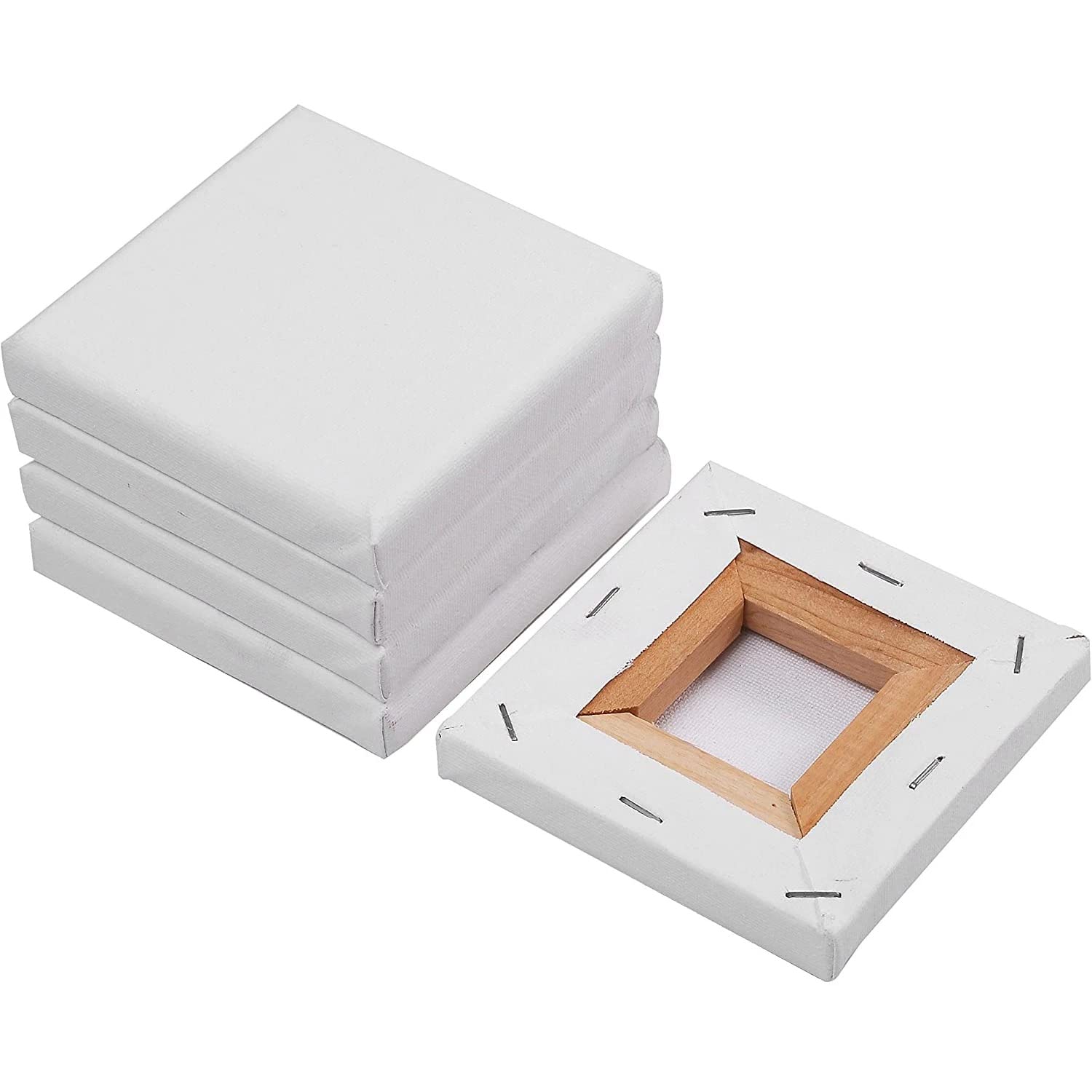 10 Pack Canvas Panels 6" x 6" Square 15CM 100% Cotton White Blank Stretched Canvas Boards for Painting Craft Drawing Small Acrylics Canvas Art Board Acrylic Oil Paint DIY Kids Children Adults