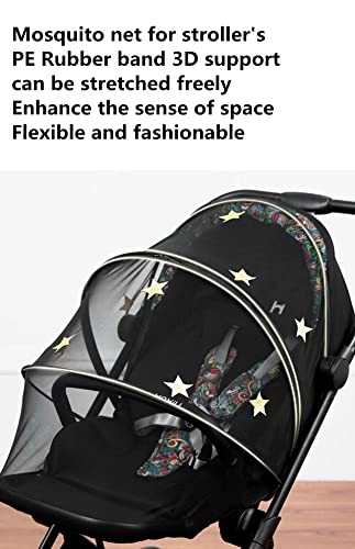 MINILUJIA Universal Foldable Star Mosquito Net and Storage Bag for Baby Stroller with Zipper Visible Breathable Sun Cover Bassinet Mesh Cover for Car Seat,Bassinets,Cradles,Cribs (Black with Star)