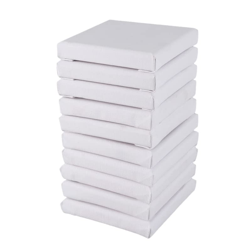 10 Pack Canvas Panels 6" x 6" Square 15CM 100% Cotton White Blank Stretched Canvas Boards for Painting Craft Drawing Small Acrylics Canvas Art Board Acrylic Oil Paint DIY Kids Children Adults
