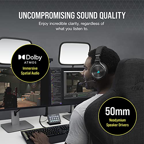 CORSAIR VIRTUOSO RGB WIRELESS XT High-Fidelity Gaming Headset with Bluetooth and Spatial Audio - Works with Mac, PC, PS5, PS4, Xbox series X/S - Slate