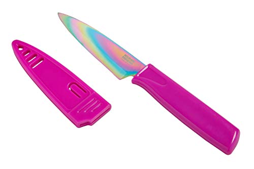 Kuhn Rikon Colori Non-Stick Straight Paring Knife with Safety Sheath, 4 inch/10.16 cm Blade, Unicorn