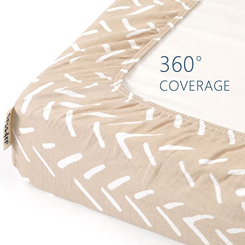GRSSDER Soft Muslin Crib Sheet 2 Pack, 100% Cotton Crib Sheets for Boys and Girls, Fit Standard Crib Mattresses 52" x 28" Safe and Snug, Taupe/Stripe