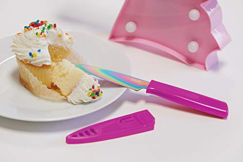 Kuhn Rikon Colori Non-Stick Straight Paring Knife with Safety Sheath, 4 inch/10.16 cm Blade, Unicorn