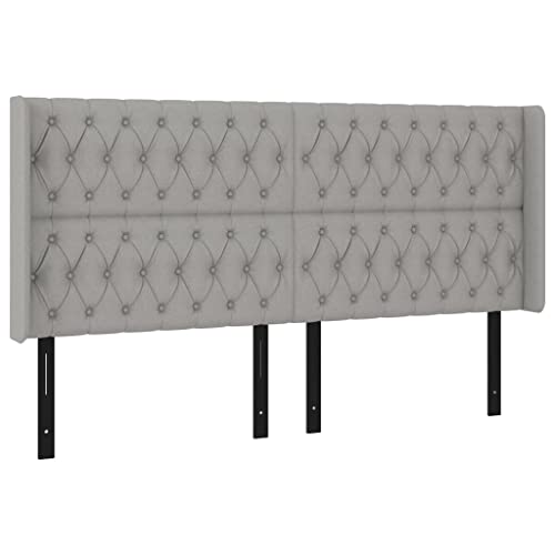 loibinfen Queen Fabric Box Spring Bed with Mattress Set,Included 1 x Bed Frame/1 x Headboard with Ears-A/1 x Mattress/1 x Mattress Topper, Light Gray with Black Legs(Style F)