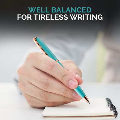 ZenZoi Turquoise Luxury Ballpoint Pen – Fancy Pen for Women W/Rose Gold Trim, Nice Gift Box & Schmidt Ball Point Ink Refills. Retractable, Executive Writing Pens For Journaling, Note Taking, Office