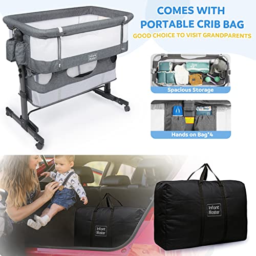 3 in 1 Baby Bassinet, Upgraded Beside Crib with 360° Highly Visible Mesh wall, Comfy Co-sleeper Bassinet with mattress, 5 Level Adjustable Height, Foldable & Portable BabyTravel Crib for Newborn, Grey
