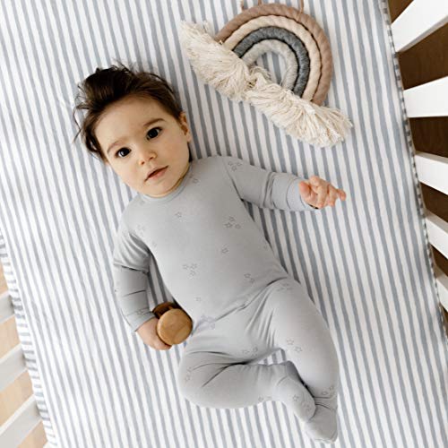 Ely’s & Co. Patent Pending Waterproof Crib│Toddler Bed Sheet 2-Pack Set for Baby Boy - 100% Cotton, Jersey Knit Cotton Sheets with Waterproof Lining — Misty Blue, Stripes and Splashes