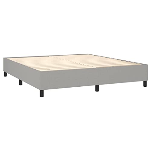 loibinfen Queen Fabric Box Spring Bed with Mattress Set,Included 1 x Bed Frame/1 x Headboard with Ears-A/1 x Mattress/1 x Mattress Topper, Light Gray with Black Legs(Style F)