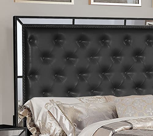 Epinki Queen Size Upholstered Bed Made with Wood in Black Color, Bed Frame, Easy Assembly