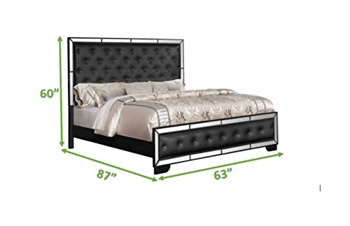 Epinki Queen Size Upholstered Bed Made with Wood in Black Color, Bed Frame, Easy Assembly