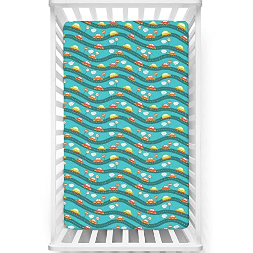 Cars Themed Fitted Crib Sheet,Standard Crib Mattress Fitted Sheet Soft & Stretchy Fitted Crib Sheet-Baby Sheet for Boys Girls, 28“ x52“,Multicolor