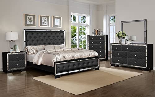 Epinki Queen Size Upholstered Bed Made with Wood in Black Color, Bed Frame, Easy Assembly