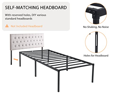 MKDLUFEI 18 Inch High Twin Bed Frames No Box Spring Needed Twin Bed Frames with Large Storage Space, Sturdy and Durable Noise-Free Twin Size Bed Frames,Black