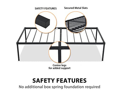 MKDLUFEI 18 Inch High Twin Bed Frames No Box Spring Needed Twin Bed Frames with Large Storage Space, Sturdy and Durable Noise-Free Twin Size Bed Frames,Black