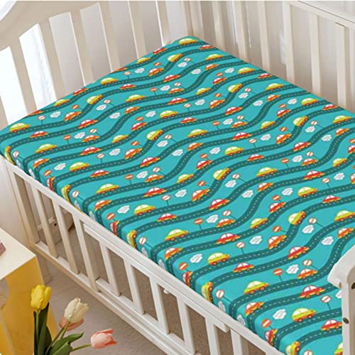 Cars Themed Fitted Crib Sheet,Standard Crib Mattress Fitted Sheet Soft & Stretchy Fitted Crib Sheet-Baby Sheet for Boys Girls, 28β x52β,Multicolor