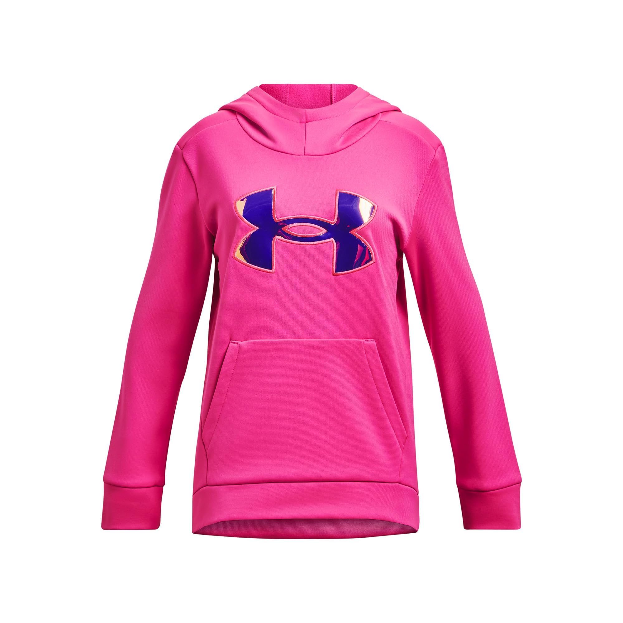 Under Armour girls ArmourFleece Iridescent Big Logo Hoodie, (652) Rebel Pink / / Iridescent, Medium