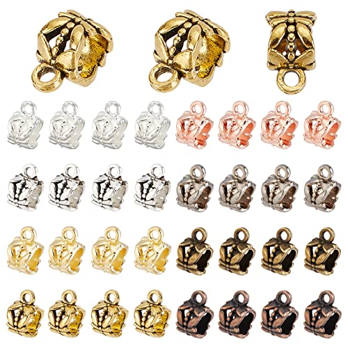 PH PandaHall 160pcs Bail Tube Beads 8 Colors Tibetan Slide Charm Alloy Dangle Hanger Links 11x8mm Vintage Bail Beads Spacers Beads for Earring Necklace Bracelet Jewelry Making, 5mm Inner Diameter