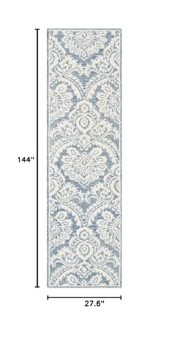 SAFAVIEH Blossom Collection Runner Rug - 2'3" x 12', Blue & Ivory, Handmade Wool, Ideal for High Traffic Areas in Living Room, Bedroom (BLM106M)