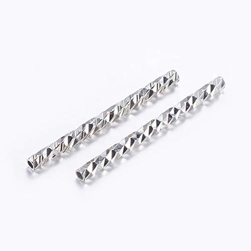 Beadthoven 50pcs Faceted Brass Noddle Tube Beads 19.5mm Straight Long Metal Bar Column Spacer Beads Connector Findings for Jewelry Craft Making Hole: 0.5mm (Platinum Color)